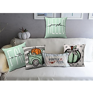 LITIVY Fall Decor Pillow Covers Set of 4 Pumpkin Farmhouse Thanksgiving Decorations Throw Pillows Autumn Cushion Cases for Couch Home Decorative Pillows Cover (18"x18", Green)