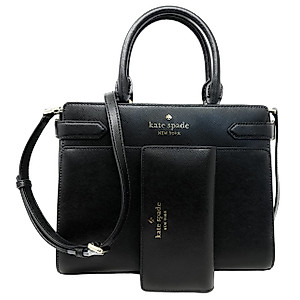 Kate Spade New York Staci Medium Saffiano Leather Satchel Purse With Matching Lg Slim Bifold Wallet (Black)