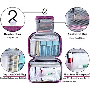 QIALUOBAO Travel Toiletry Bag with Hanging Hook, Small and Medium Water-resistant Makeup Cosmetic Bag, Full Size Container for Travel, Portable Cosmetic Organizer (Purple)