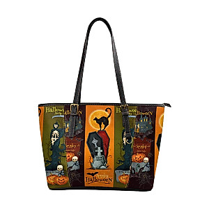 InterestPrint Women Handbags Shoulder Bags Tote PU Leather Handbags Halloween Spooky Party Decoration Banners