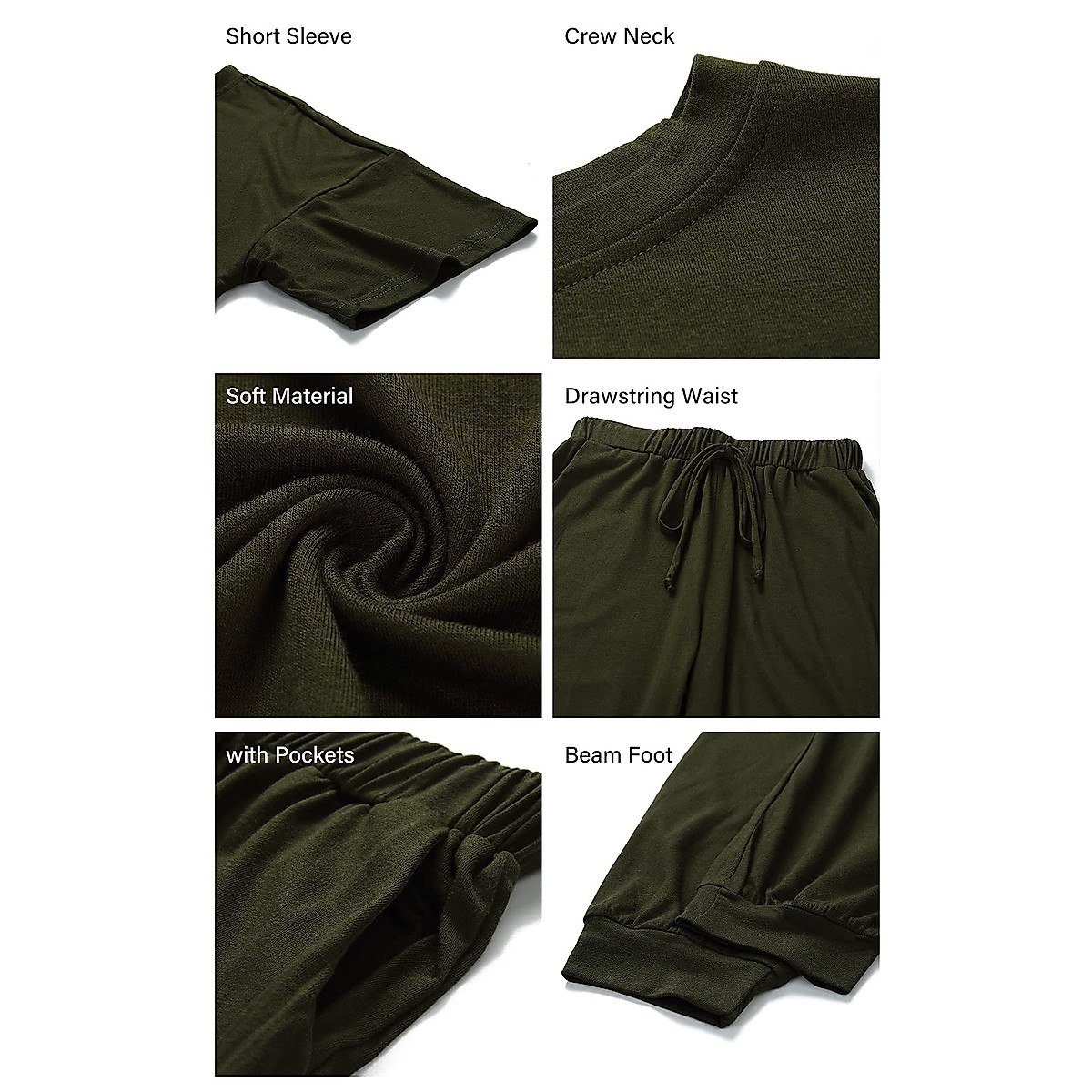 PRETTYGARDEN Women's Two Piece Outfit Short Sleeve Pullover with Drawstring Long Pants Tracksuit Jogger Set (A-black,Large)