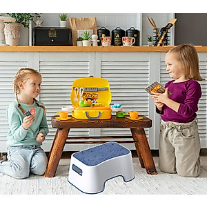 A+KCEYON Step Stool for Kids, Cute Design and Anti-Slip Kids Step Stool with Recessed Handles, Portable Footstool for Kitchen, Bathroom Sink and Toilet Potty Training (Blue-Space Motif)