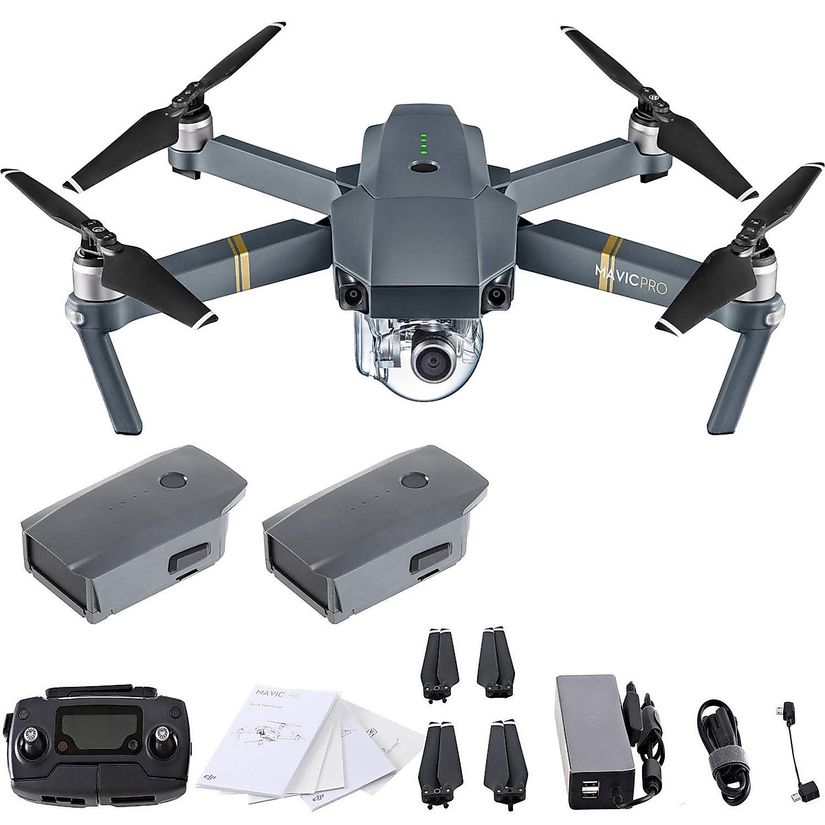 DJI Mavic Pro 4K Quadcopter with Remote Controller, 2 Batteries, with 1-Year Warranty - Gray