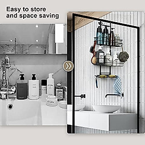 melos Over The Door Shower Caddy, 3 Tier Shower Hanging Organizer Shelf Rustproof, Shampoo Holder Bathroom Shelf With Soap Holder, Shower Basket With Hooks, For Dorm, Toilet, Bath, No Drilling, Black