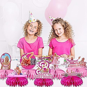Pink Movie Birthday Party Decorations, 7Pcs Pink Girl Theme Party Centerpieces, Photo Booth Props, Cake Toppers, Party Supplies for Girls and Boys, Baby Show