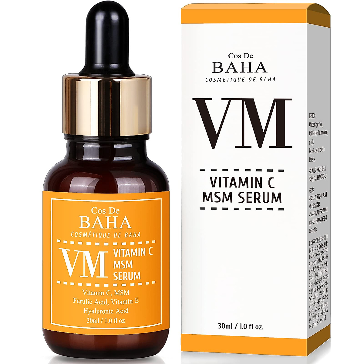 Vitamin C Facial Serum with MSM - for Fades Age Spots, Smoothing Fine Lines + Dark Spots, Pore Refining, Resurfacing, 1 Fl Oz (30ml)