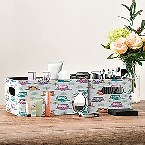 Kigai Felt Storage Bin Collapsible Tree Cute Owl Storage Basket with Handles Rectangle Home Decorative Foldable Storage Box - 2PCS