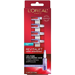 L'Oreal Paris Revitalift Derm Intensives Hyaluronic Acid Serum Ampoules 7 Day Boost Pure Hyaluronic Acid Anti-Aging Ampoules to visibly replump skin in 7 days, 7 Ampoules, 0.28 fl; oz.