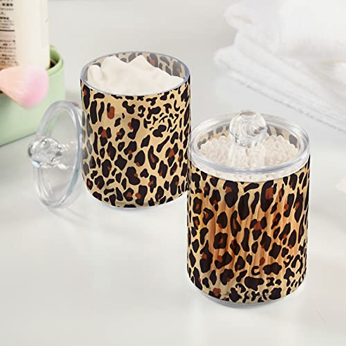 SUABO Plastic Jars with Lids,Leopard Tiger Skin Animal Print Storage Containers Wide Mouth,Glasss Airtight Canister Jar for Kitchen Bathroom Pantry Countertop,Set 2