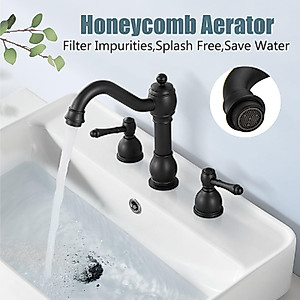 Aolemi Matte Black 8 Inch 3 Holes Widespread Bathroom Sink Faucet Doubel Lever Handle Vanity Basin Mixer Tap with Pop Up Drain Assembly Deck Mount