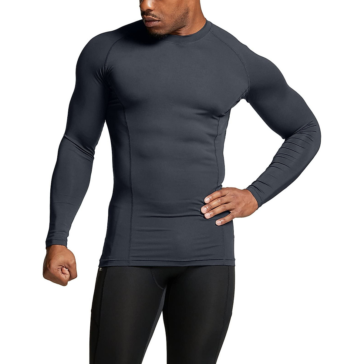 ATHLIO Men's UPF 50+ Long Sleeve Compression Shirts, Water Sports Rash Guard Base Layer, Athletic Workout Shirt, 3pack Black/Charcoal/White, Medium