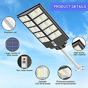 Anzid 800W Solar Street Light,800LED 500000LM Super Bright Flood Lights Outdoor Motion Sensor Waterproof,Solar Lights for Outside Backyard Pathway Garage Parking Lot