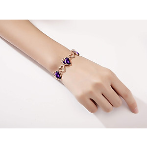 Leafael 18K Rose Gold Plated Love Heart Link Bracelet with Dark Amethyst Pink Healing Stone Crystal for Creativity, Jewelry Gifts for Women, 7" Chain + 2" Extender