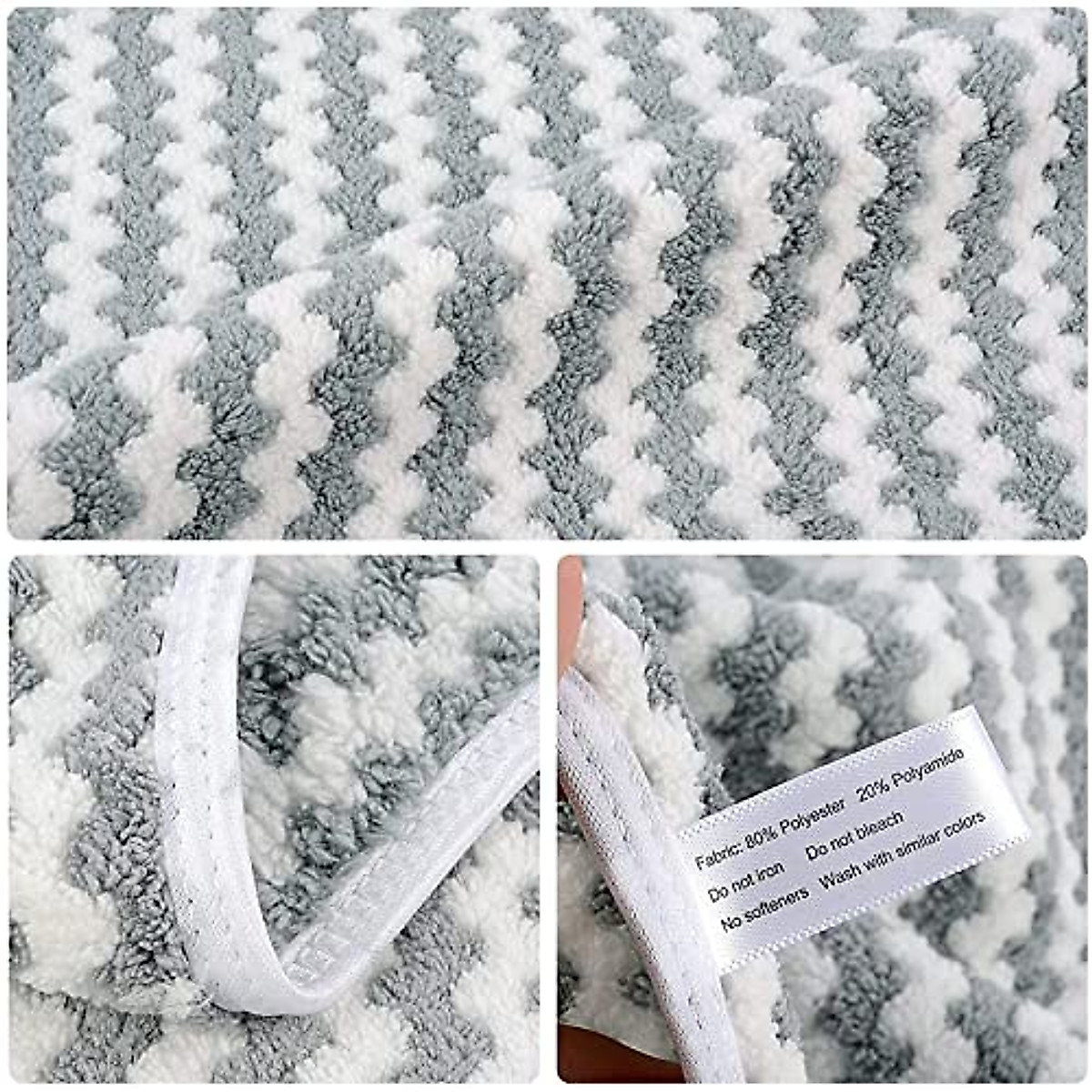 KinHwa Microfiber Hand Towels for Bathroom Super Soft Hand Towel Absorbent Striped Bathroom Hand Towels for Spa Face Gym Sports 16inch x 30inch 4 Pack Greyish-Green