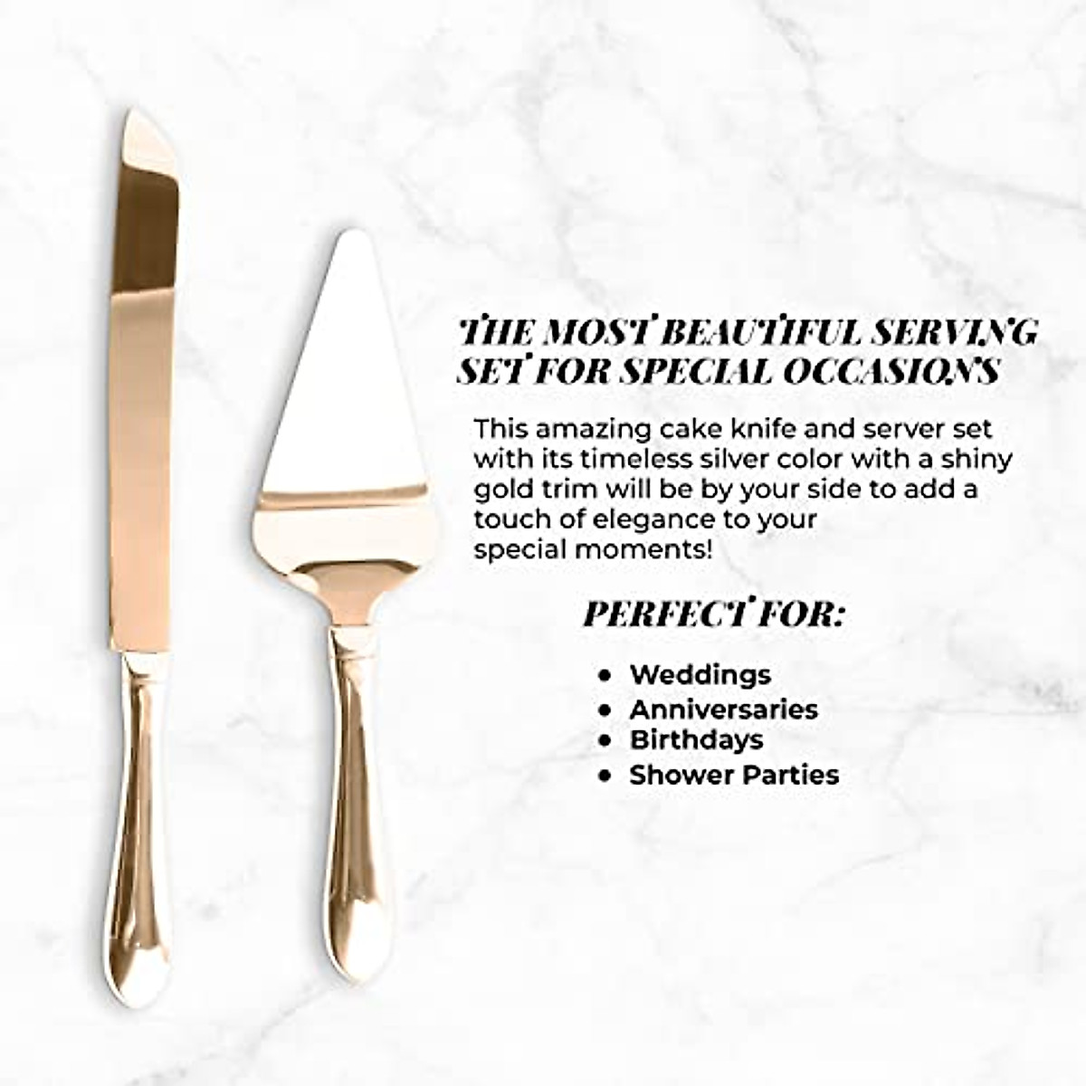 Homi styles Metallic Rose Copper Gold Stainless Steel Cake Serving Set - Cake Knife and Server - Cake Serving Set With Serrated Blade for Easier Cutting - Holidays, Birthdays, Wedding, Anniversary