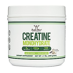 Creatine Monohydrate Powder 1.1lbs (100 Servings of 5 Grams Each - Third Party Tested Micronized Creatine Powder) Unflavored, Keto, Vegan Friendly (with Scoop)(Creatina Monohidratada) by Double Wood