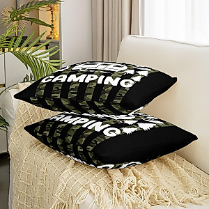 Camo Camping Pillow Case Cover 2 Pack,RV Camper Accessories for Travel Trailers 16"x16" Soft Cushion Cover Reversible Print,Green Camouflage American Flag Throw Couch Sofa Pillow Cover