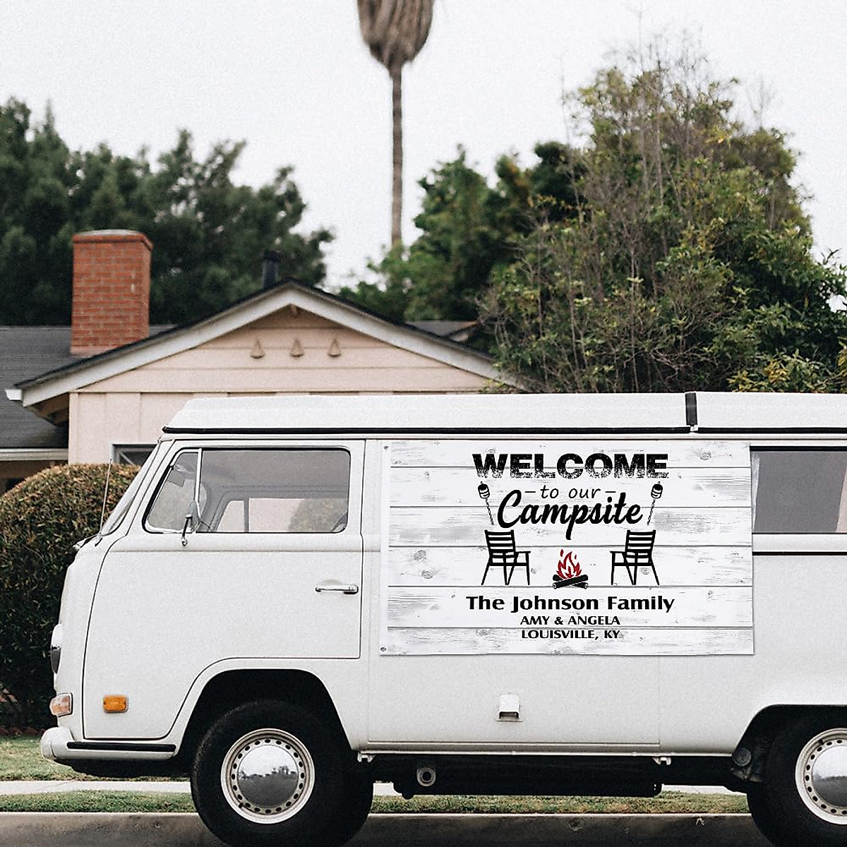 KafePross Welcome to Our Campsite Flag 3x5 FT Outdoor Indoor Making Memory Enjoy Your RV Travel Custom Family Last Name for Room College Dorm Bedroom Wall Tapestry Decor