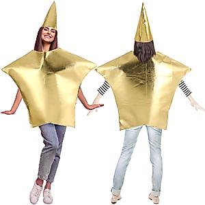 Jenaai Gold Star Costume for Adults Nativity Star Costum Costumes Religion Living Nativity Scene Outfits Women Star Shaped Cosplay Apparel with Hat Xmas Sunday Church Supply