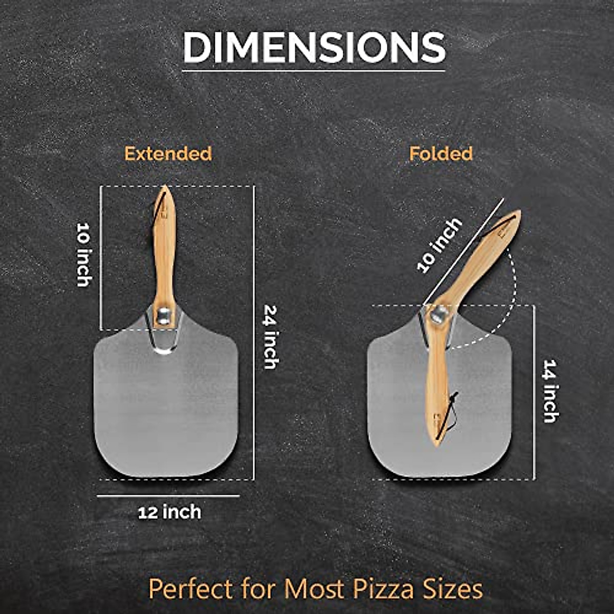 EMPORIO LOGIC Aluminum Metal Pizza Peel 12 x 14 Inch & Pizza Cutter Slicer 14" |Foldable Pizza Paddle for Easy Storage| Pizza Spatula & Knife for Baking Pizza, Dough, Bread & Pastry| Ideal Pizza Gifts