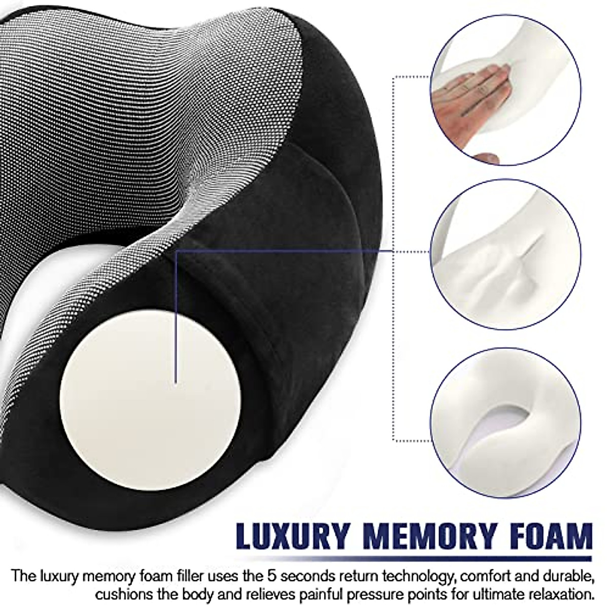 Leaflai Travel Pillow 100% Memory Foam Pillow, Neck Pillow for Airplane, Neck & Head Support Pillow for Airplane/Car/Office/Home, Travel Pillows Kit with Storage Bag, Sleep Mask and Earplugs