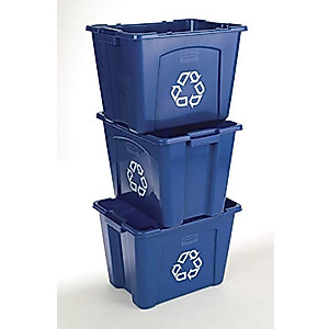Rubbermaid Commercial Products, Recycling Bin/Box for Paper and Packaging, Stackable, 14 GAL, for Indoors/Outdoors/Garages/Homes/Commercial Facilities, Blue (FG571473BLUE)