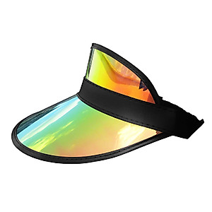Nicky Bigs Novelties Clear Holographic Iridescent Mirrored Metallic Colored Plastic Sun Visor Tennis Beach Vegas Dealer Golf Hat, Oil Slick