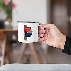 Unique Gift Idea Vintage Mailbox with Package Inside Enthusiasts 12oz Enamel Silver Mug