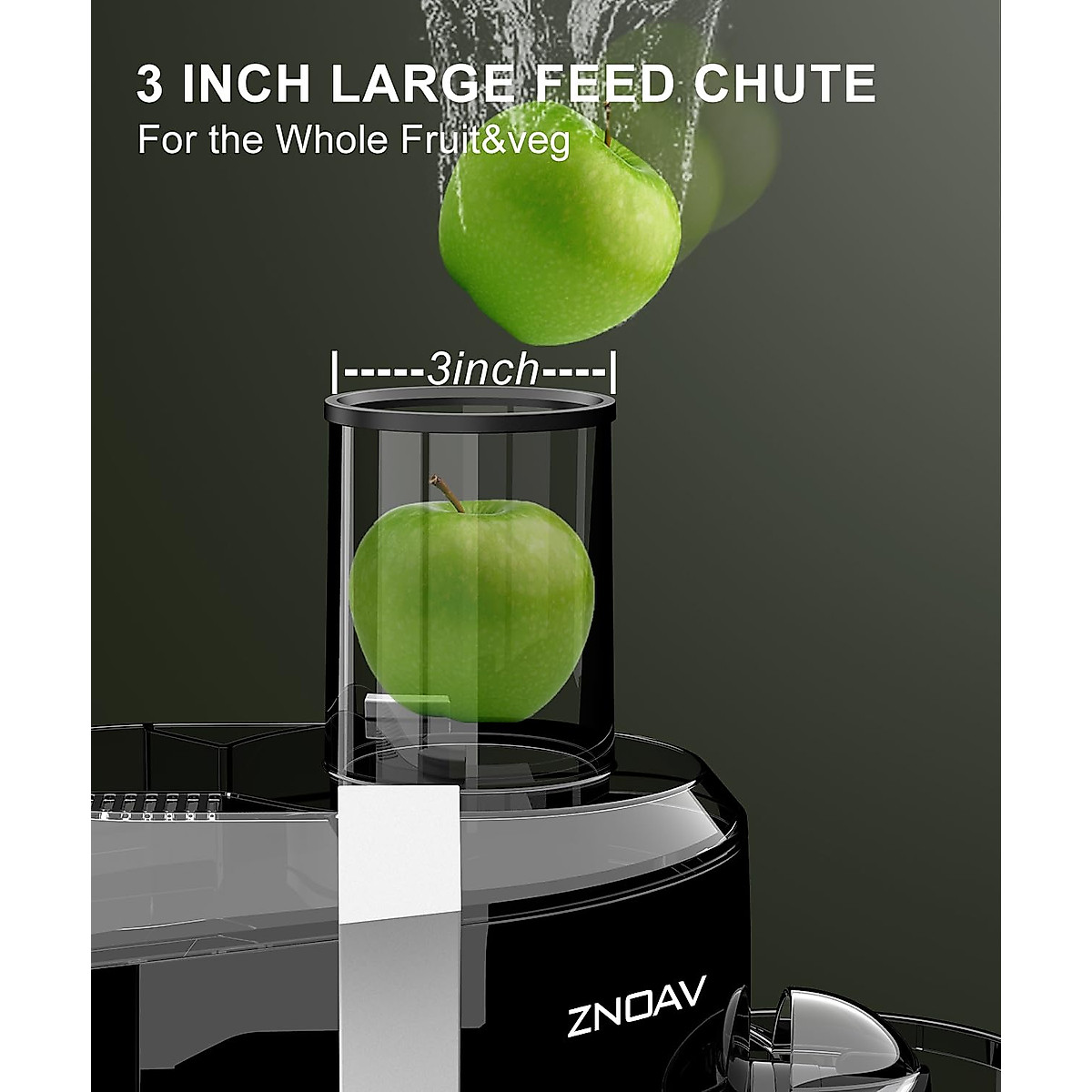 Juicer Machine, 800W Juicer with Larger 3" Feed Chute Full Copper Motor Centrifugal Juicer Dual Speeds, Titanium-Plated Filter, Easy to Clean BPA-Free Black
