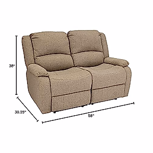 RecPro Charles 58" Double Recliner RV Sofa | Zero Wall Loveseat for Camper | Wall Hugger Couch | Fifth Wheel Theater Seating | Replacement RV Furniture | Oatmeal Cloth