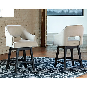 Signature Design by Ashley Tallenger 25" Upholstered Swivel Counter Height Bar Stool, 2 Count, Beige & Dark Brown
