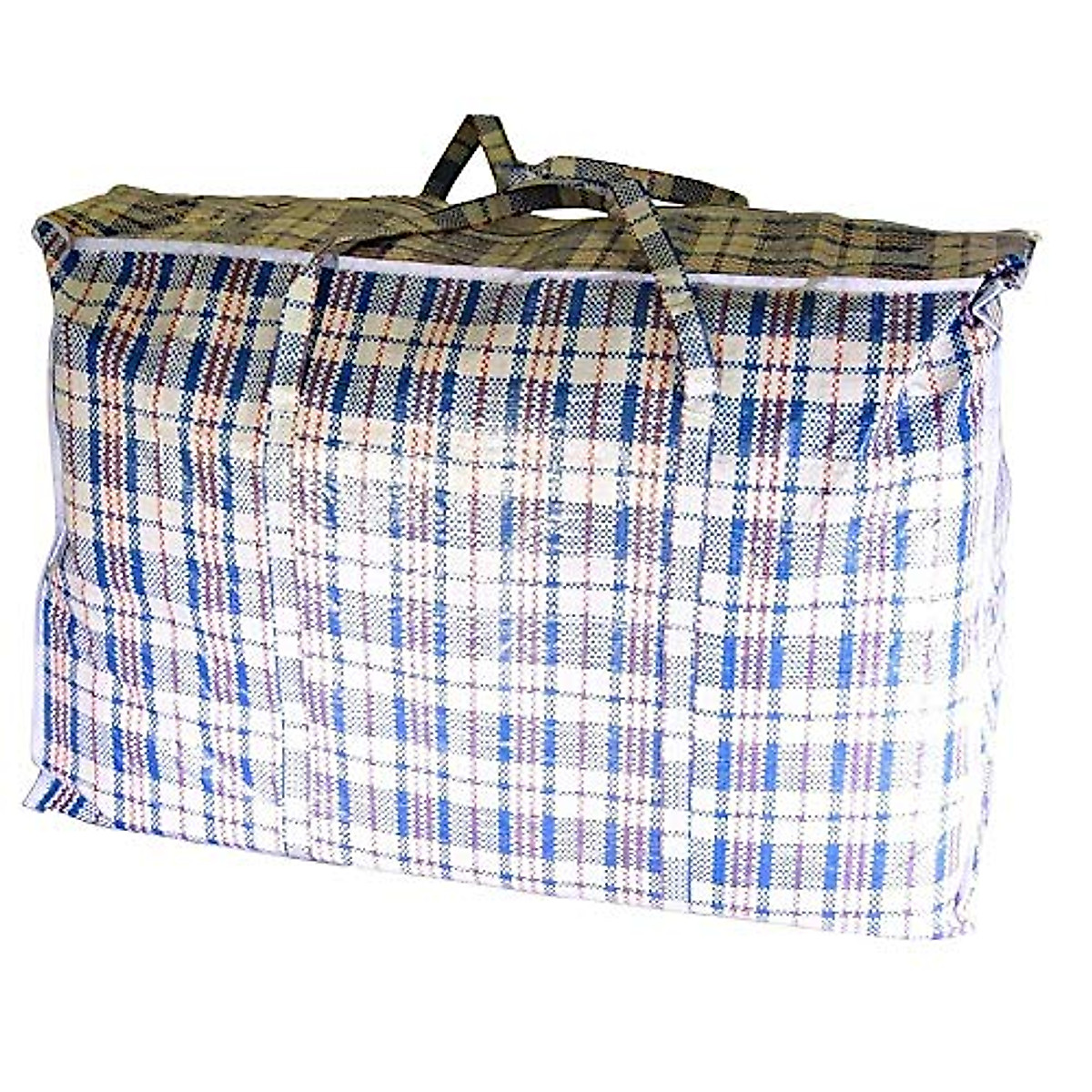 EDOBLUE Jumbo Plastic Checkered Storage Laundry Shopping Bags W. Zipper & Handles (27" x 25" x5")(6 Pack)
