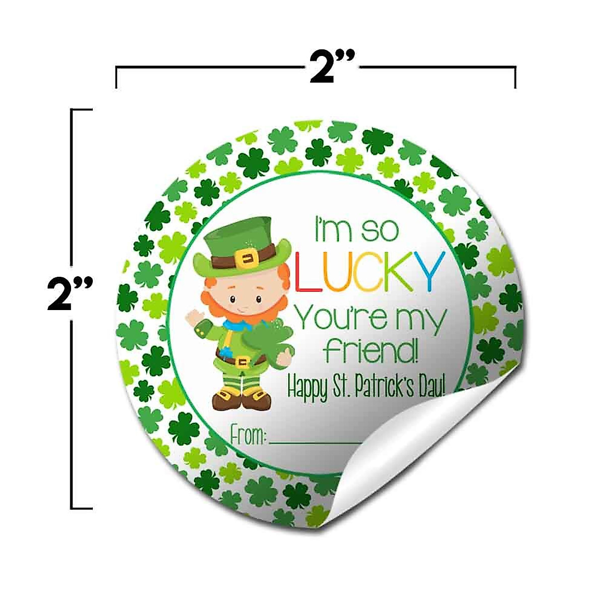 Lucky You’re My Friend Leprechaun St. Patrick’s Day Gift Tag Sticker Labels, 40 2" Party Circle Stickers by AmandaCreation, Great for Party Favors, Envelope Seals & Goodie Bags