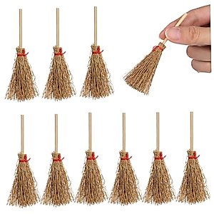 COOLHIYA 10pcs Halloween Broom Toys Miniature Broom Accessory Halloween Hanging Embellishment Mini Witches Broomstick Toys for Mini Brooms Broomsticks Mini Straw Broom Alien Dustpan Outdoor