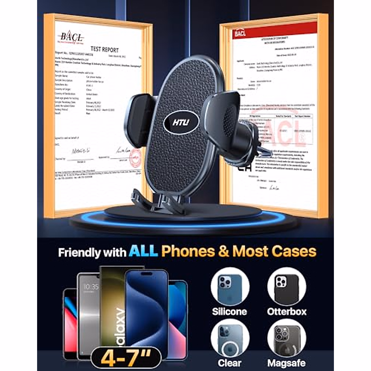 【Military-Grade】Car Phone Holder,【Strongest & Longest Steel-Hook】Car Vent Mount, Handsfree 360° Adjustable Automobile Cradle Air Clip Stand for iPhone 15 14 13 12 Pro Max Samsung Universal, Black