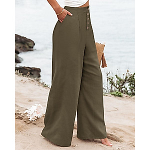 Angerella Pants for Women High Waisted Wide Leg Pants Casual Elastic Waist Palazzo Pants with Pockets Army XL