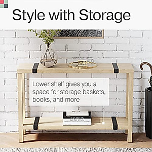 Modern Farmhouse Wood Entryway Table – Skinny Console Table with Storage – Entry Table with Metal Details – Narrow Sofa Table - Living Room Furniture – Modern Home Décor (White Washed Oak)