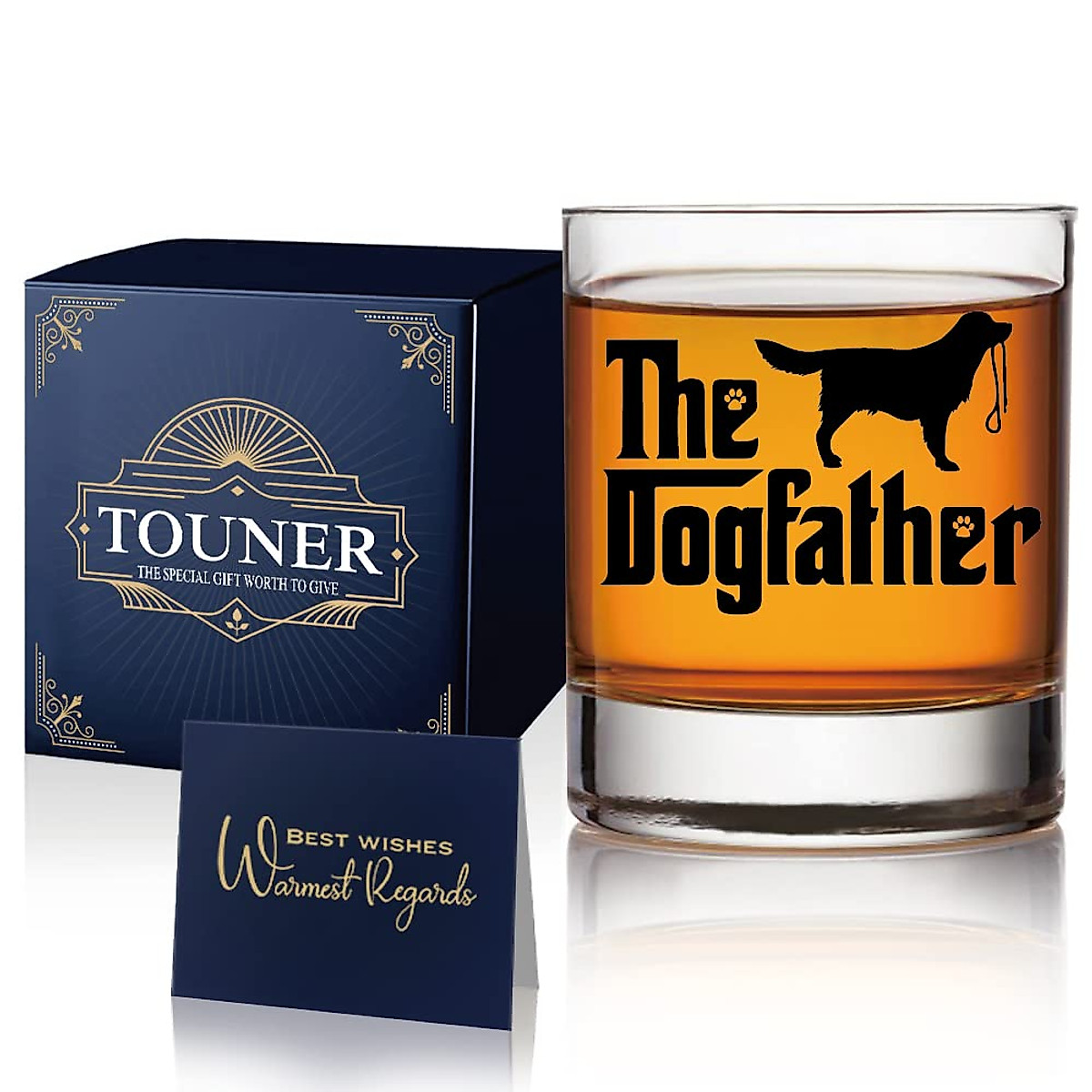 TOUNER Golden Retriever Themed Whiskey Glasses, The DogFather Whiskey Glass, Dog Lover Gifts For Him, Dog Dad Gifts For Men, Gifts from Dog Dad, Unique Gift For Dog Lovers