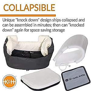 K&H Pet Product Bucket Booster Dog Car Seat with Dog Seat Belt for Car, Washable Small Dog Car Seat, Sturdy Dog Booster Seats for Small Dogs, Medium Dogs, Safety Leashes, Heated Small Charcoal/Cream