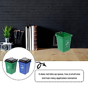 Cabilock 2 Pcs Mini Curbside Garbage Trash Bin Pen Holder Creative Recycle Can Set Pencil Cup Desktop Organizer for Home Office School Blue Green