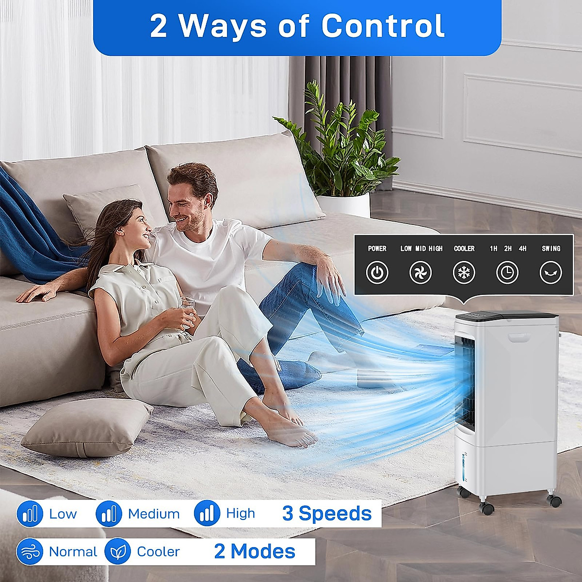 Portable Air Conditioners, 3-IN-1 Windowless Air Conditioner, Evaporative Air Cooler Kitchen Volume AC, Fast Cooling Large Air Conditioner for Room, Remote/3 Speed/7H Timer/1.45 Gallon/3 Ice Packfan-2