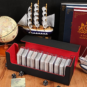 Weewooday MTG Desk Box 400 Card Desk Box Card Storage Box Magnetic Deck Box PU Leather Deck Box for Trading Card Games 12.2 x 4.4 x 3.74 Inches (Black and Red)