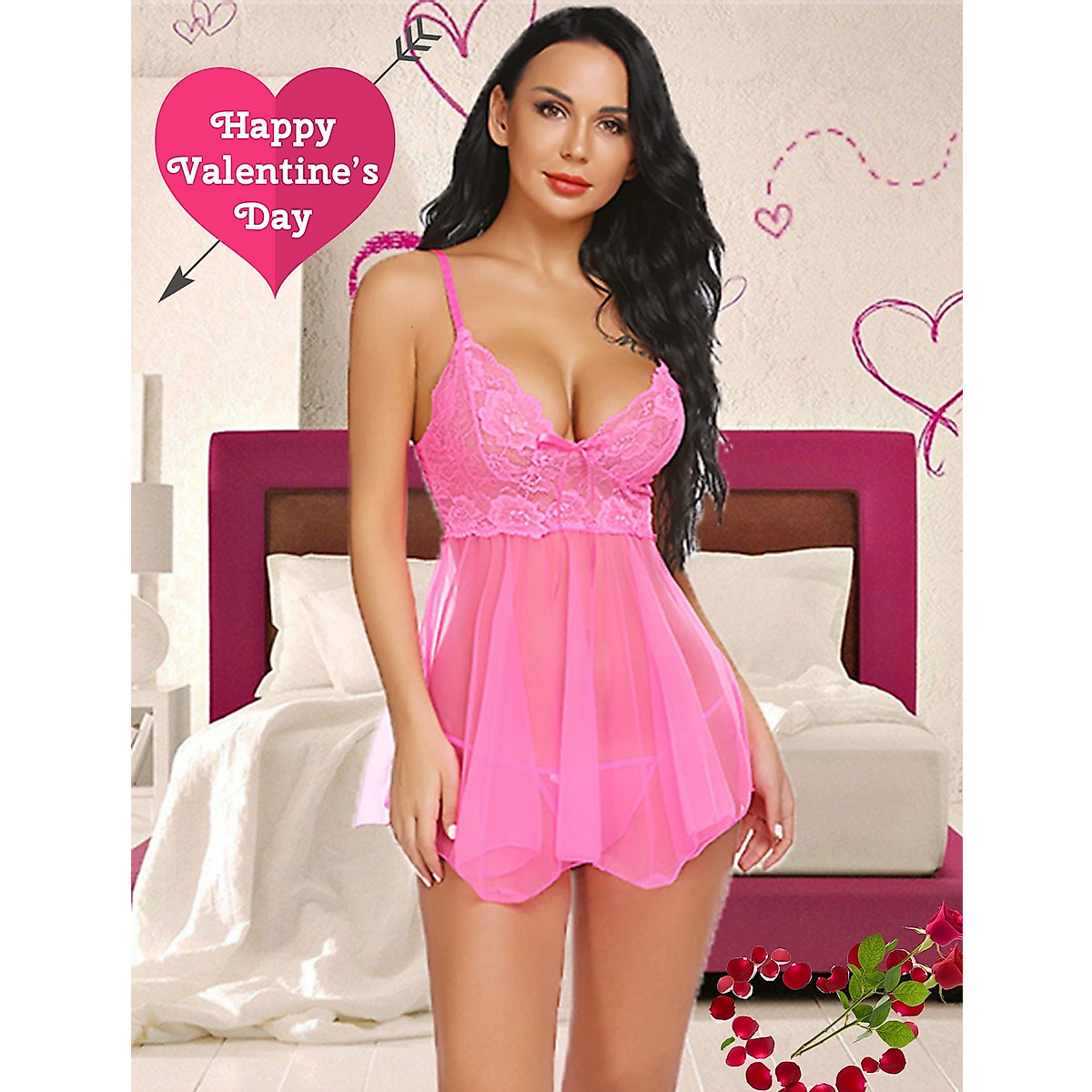 Avidlove Women Sexy Lingerie Babydoll Lace Sleepwear Mesh Chemise Boudoir Nighty