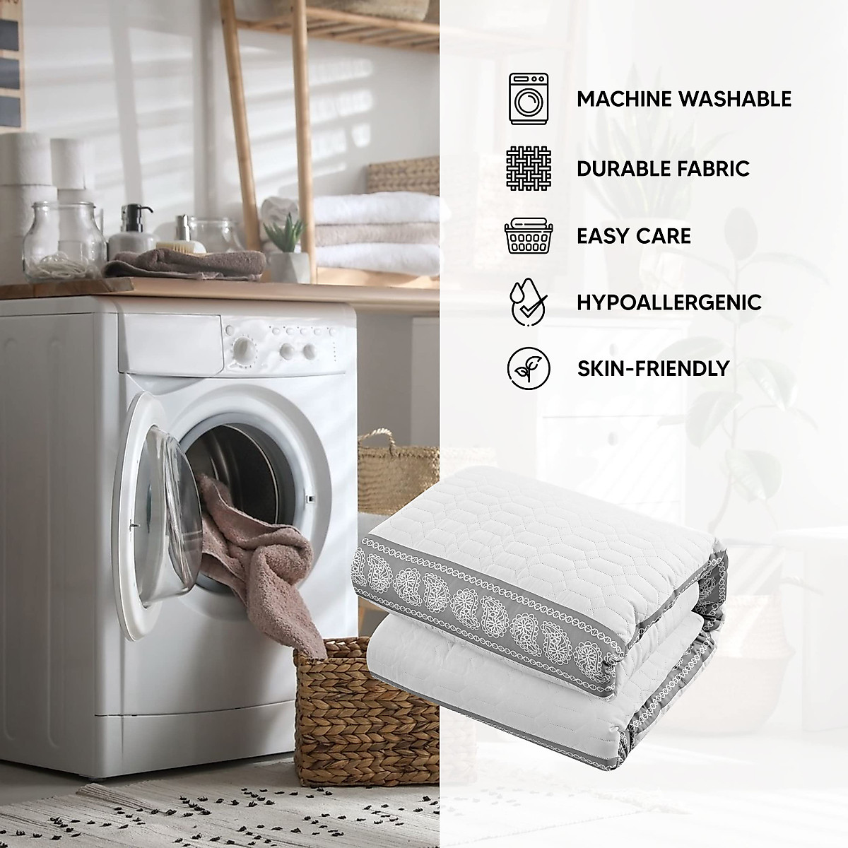 Chic Home - BCS10834-AN Titian 8 Piece Comforter Hotel Collection Hexagon Embossed Paisley Print Border Design Bed in a Bag-Sheet Set Decorative Pillow Shams Included, Queen, Taupe