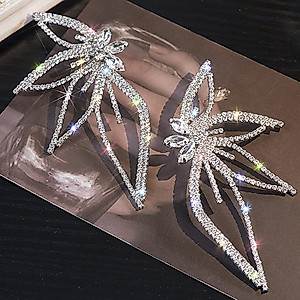 Missgrace Silver Stud Butterfly Earrings, 9.4cm, Rhinestone