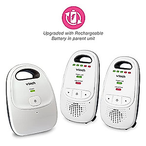 VTech DM112-2 Upgraded Audio Baby Monitor. 2 Parent Units with Rechargeable Battery, Best-in-Class Long Range, Digital Wireless Transmission, Crystal-Clear Sound, Plug & Play, Sound Indicator & Alerts