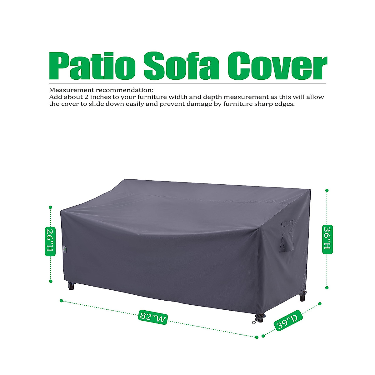 F&J Outdoors Heavy Duty Waterproof UV Resistant I Shape 3Seater Patio Sofa Cover,Grey,82Wx39Dx36H in