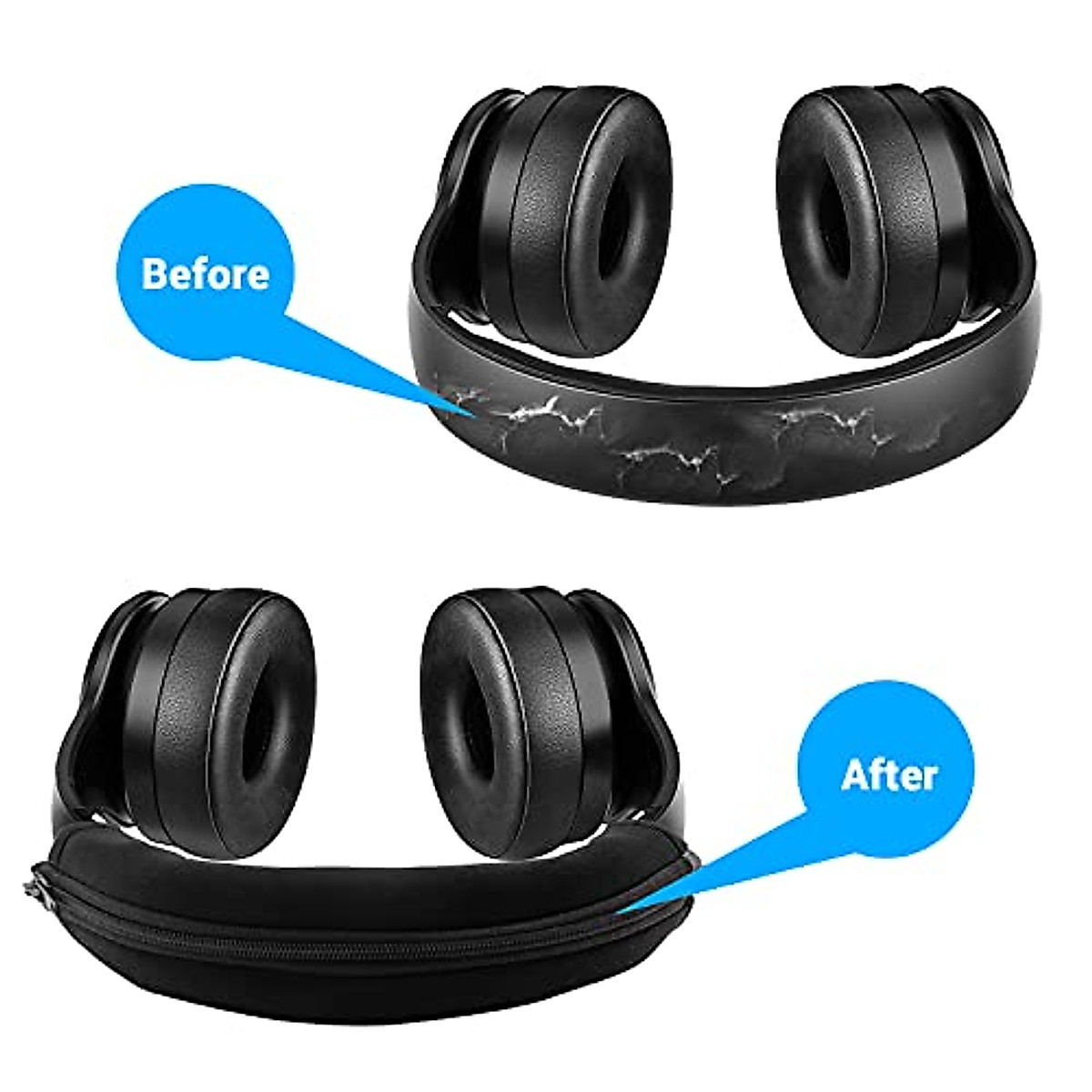 PChero Replacement Headphone Headband Cushion Pad Cover with Zipper, Head Band Protector Compatible with ATH M50, M40X, M40, G PRO X, HS50, HS60, HS70 Over Ear Headset (Black)