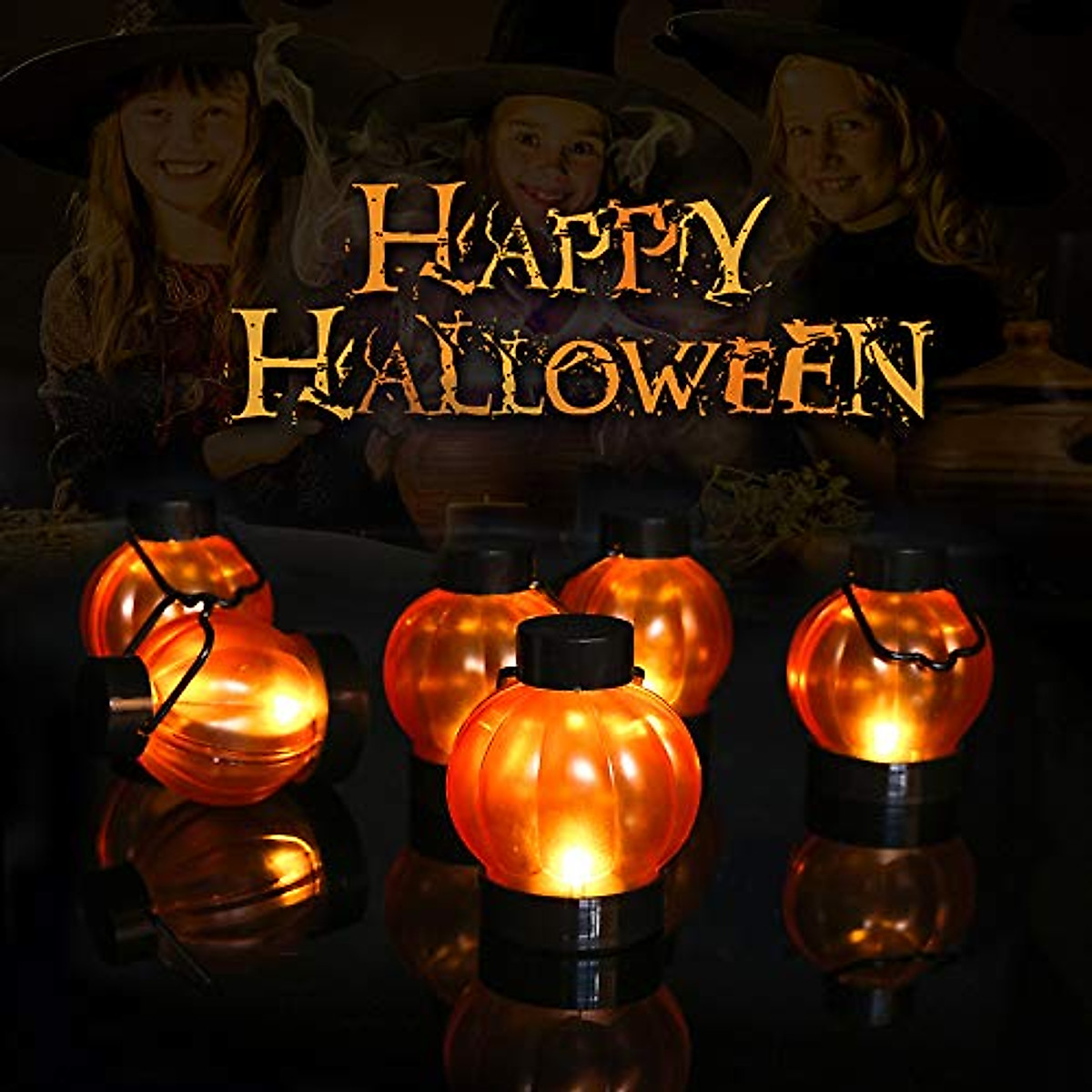 IMAGE Flickering Pumpkin Lantern Tea Lights 12 Pack Flickering LED Pumpkin Lights with Battery Operated Flameless Pumpkin Tealight Candles for Halloween, Christmas, Thanksgiving and Theme Parties