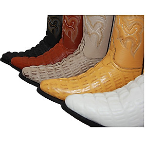 Western Shops Mens Leather Crocodile Alligator Design Cowboy Western Boots with Free Belt (6.5,Black)